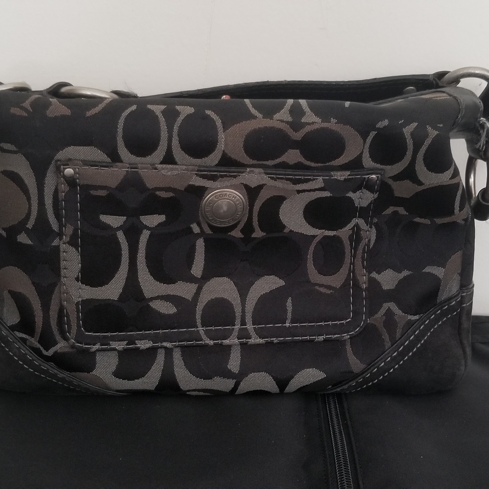 Coach Small Signature Black Suede Camo Bag - Gem